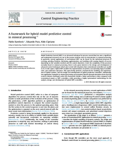Pdf A Framework For Hybrid Model Predictive Control In Mineral Processing Eduardo Putz