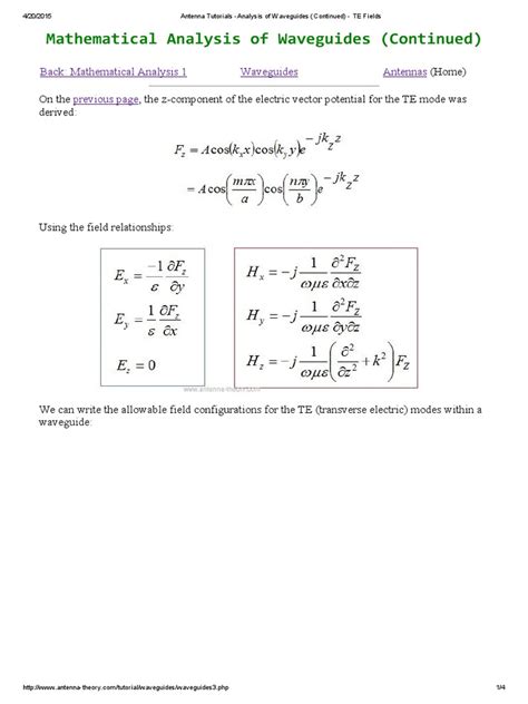 Antenna Tutorials Analysis Of Waveguides Continued Te Fields Descargar Gratis Pdf