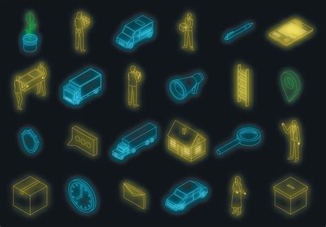 Relocation Icons Set Vector Neon 12331748 Vector Art At Vecteezy