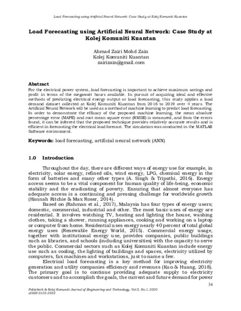 Pdf Load Forecasting Using Artificial Neural Network Case Study At Kolej Komuniti Kuantan