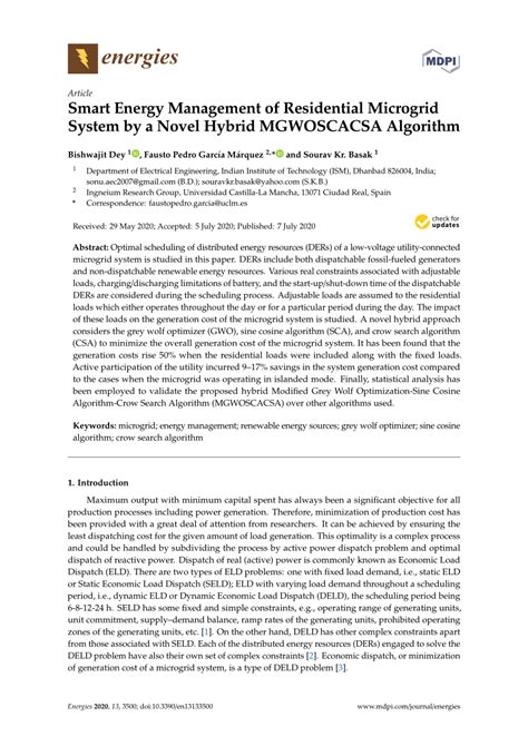 Pdf Smart Energy Management Of Residential Microgrid System By A Novel Hybrid Mgwoscacsa Algorithm