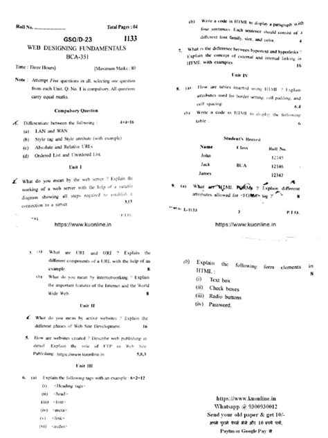 Bca 5 Sem Web Designing Fundamentals 1133 Dec 2023 Pdf