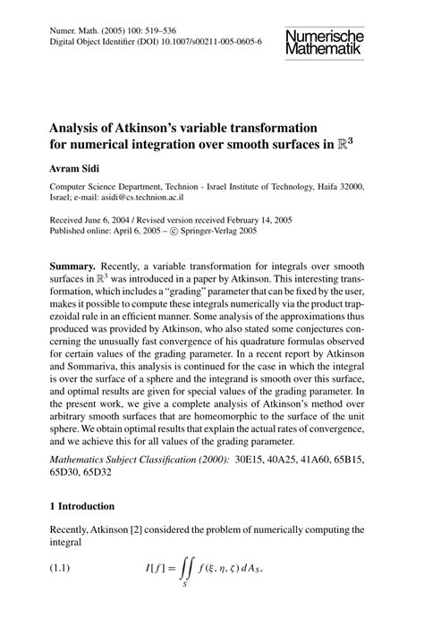 Pdf Analysis Of Atkinsons Variable Transformation For Numerical