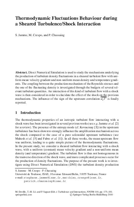 Pdf Thermodynamic Fluctuations Behaviour During A Sheared Turbulenceshock Interaction
