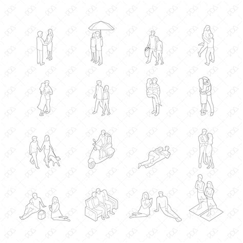 Cad And Vector Axonometric Couples Set