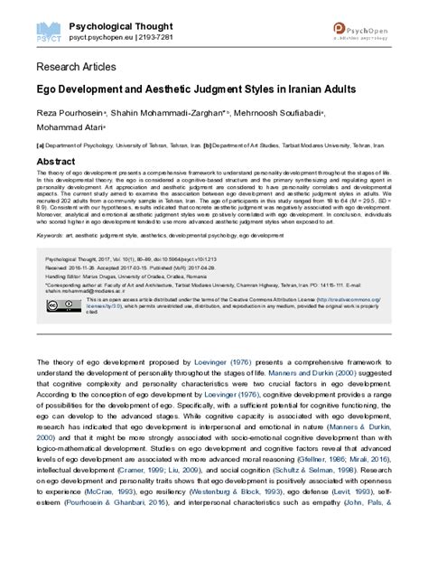 Pdf Ego Development And Aesthetic Judgment Styles In Iranian Adults