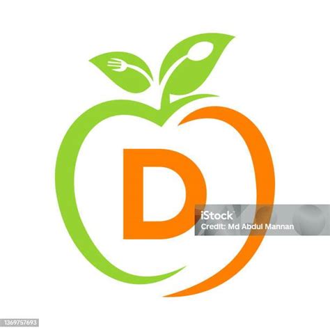 편지 D에 건강한 음식 로고 애플 건강 관리 벡터 템플릿 D 편지 포크 숟가락 개념 레스토랑 기호와 애플 로고 템플릿 개념에 대한 스톡 벡터 아트 및 기타 이미지 Istock