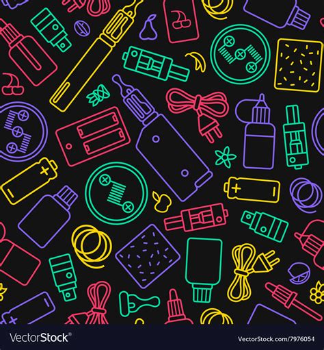 Vape Shop Seamless Pattern In Thin Line Style Vector Image