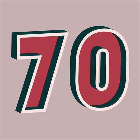 Vector Number 70 With 3D Effect In Retro Style Well Red And Deep Teal