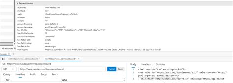 Request To Nasdaq Rss Feed Works In Browser But Hangs With Code