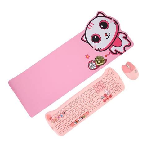 Combo Clavier Et Souris Sans Fil DIOCHE Rose Design Mignon Connexion USB Ergonomique