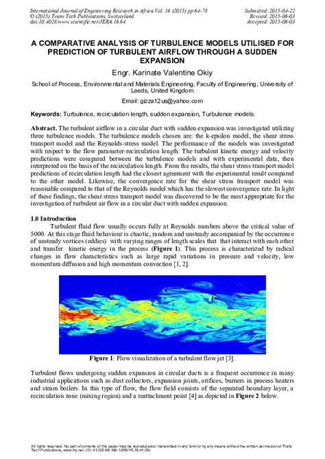 Pdf A Comparative Analysis Of Three Turbulence Models Utilised For Prediction Of Turbulent