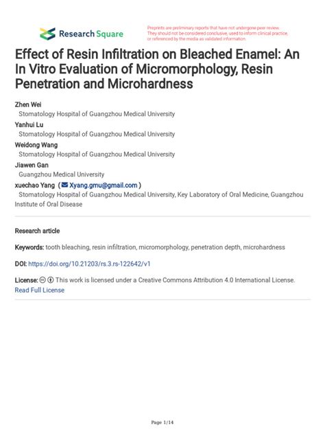Effect Of Resin Infiltration On Bleached Enamel An Pdf Tooth Enamel Tooth