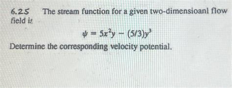 Solved The Stream Function For A Given Two Dimensioanl Chegg
