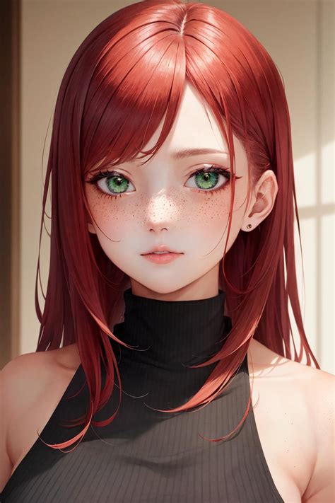 Anime Girl Red Hair Green Eyes