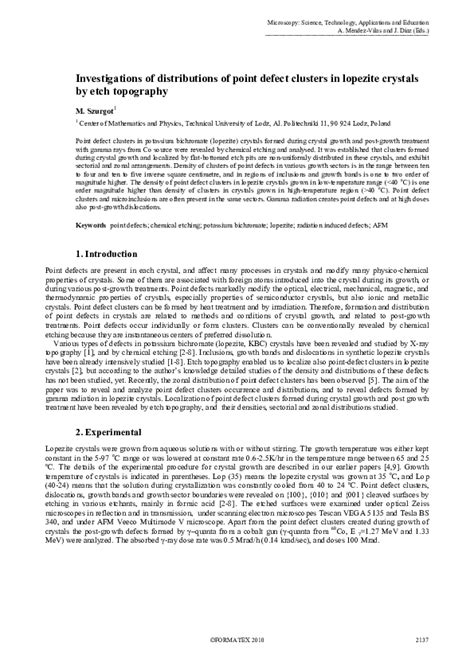 Pdf Investigations Of Distributions Of Point Defect Clusters In Marian Szurgot