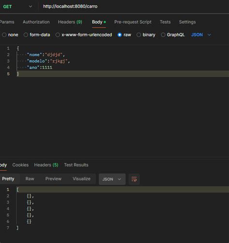 Postman Get Me Retorna Uma Lista Criada Pelo Metodo Post Porem Apenas As Chaves Sem A