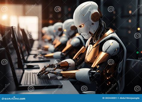 Ai Driven Robot In A Modern Office 3d Rendering Futuristic Workspace Stock Illustration