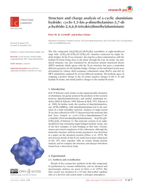 Pdf Structure And Charge Analysis Of A Cyclic Aluminium Hydride Cyclo 1 5 Bis μ