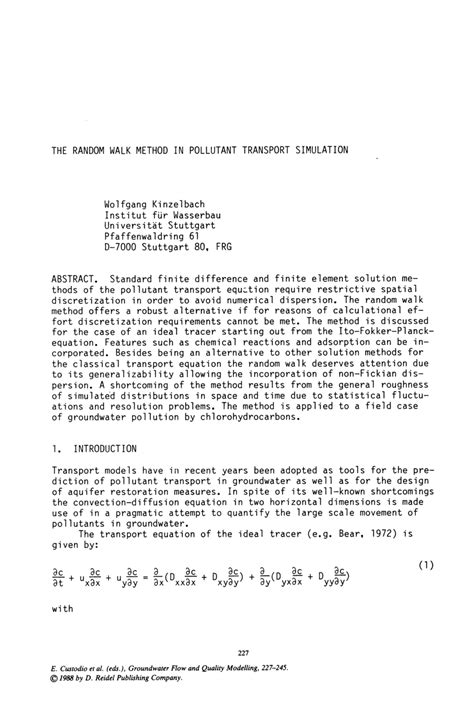Pdf The Random Walk Method In Pollutant Transport Simulation