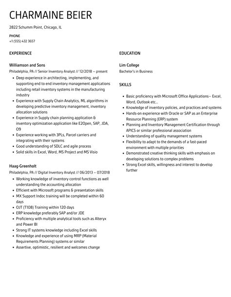 Inventory Analyst Resume Samples Velvet Jobs
