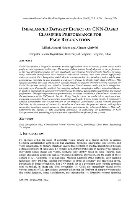 Imbalanced Dataset Effect On Cnn Based Classifier Performance For Face Recognition Pdf