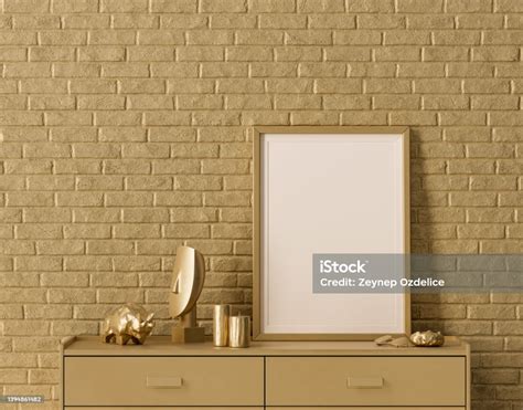 직사각형 포스터 프레임 노란색 금속 흑백 인테리어 룸 액세서리 3d 렌더링 0명에 대한 스톡 사진 및 기타 이미지 0명 가정 생활 가정의 방 Istock