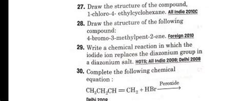 27 Draw The Structure Of The Compound 1 Chloro 4 Ethylcyclohexane All
