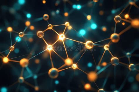 Bright Spheres Connected By Lines In A Dark Background Depicting A Molecular Structure Stock