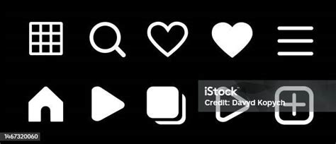 인터넷 소셜 미디어 인스 타 그램 아이콘의 집합입니다 벡터 인터페이스 그림 좋아 팔로워 댓글 홈 카메라 사용자 검색 벡터 아이콘입니다 하트 모양에 대한 스톡 벡터 아트 및