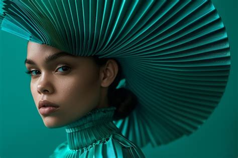 Beautiful Woman Model With Avant Garde Poses In Lifestyle Fashion Portrait Background Premium