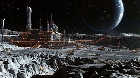 Large Facility Conducts Asteroid Regolith Excavation And Mineral Extraction In A Futuristic