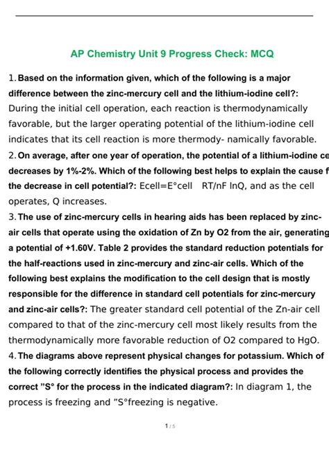 Ap Chemistry Unit 9 Progress Check Mcq 2022 Questions And Answers Ap