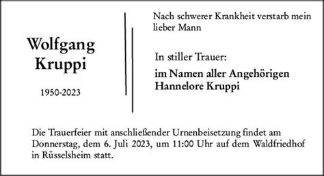 Traueranzeigen Von Wolfgang Kruppi Vrm Trauerde