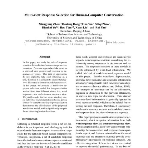 Multi View Response Selection For Human Computer Conversation Acl