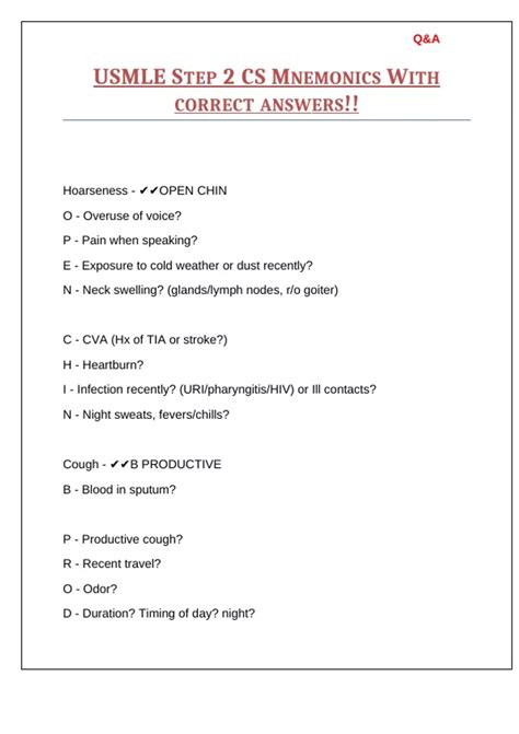 Usmle Step 2 Cs Mnemonics With Correct Answers Usmle Step 2 Cs Stuvia Us