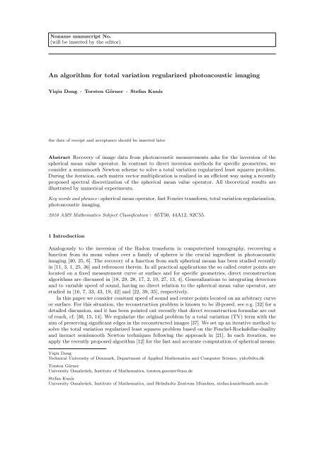 An Algorithm For Total Variation Regularized Photoacoustic Imaging
