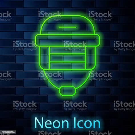 벽돌 벽 배경에 고립 된 빛나는 네온 라인 하키 헬멧 아이콘 벡터 Championship에 대한 스톡 벡터 아트 및 기타 이미지 Championship 겨울 스포츠