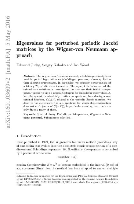 Pdf Eigenvalues For Perturbed Periodic Jacobi Matrices By The Wigner