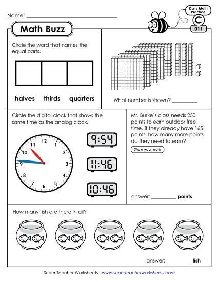 3rd Grade Math Buzz Week 3 Worksheets 11 Through 15 Printable Daily