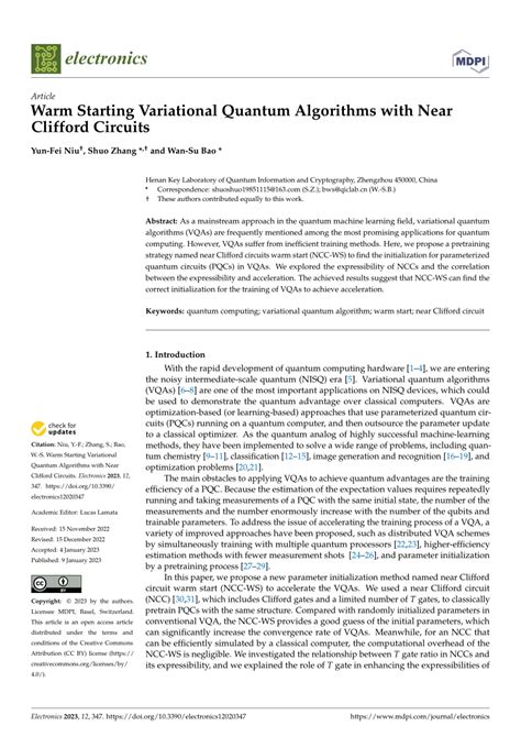 Pdf Warm Starting Variational Quantum Algorithms With Near Clifford Circuits