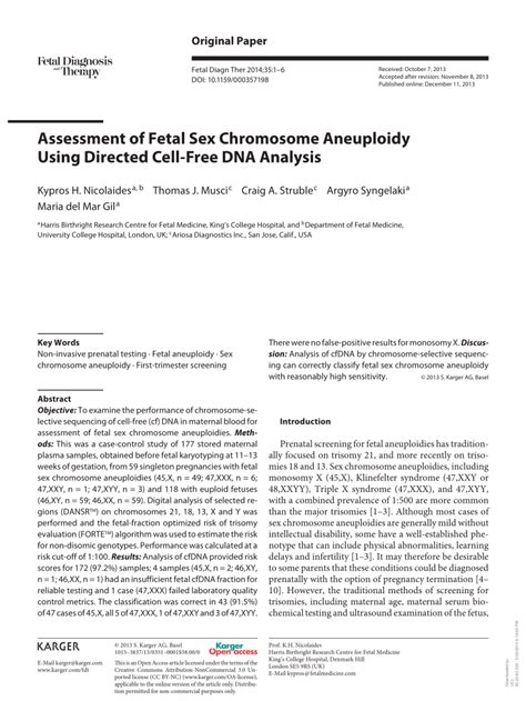Pdf Assessment Of Fetal Sex Chromosome Aneuploidy Using Directed Cell Free Dna Analysis