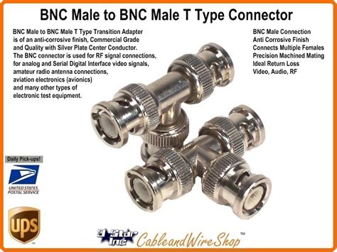 BNC Male To BNC Male T Type Adapter Connector 3 Star Incorporated