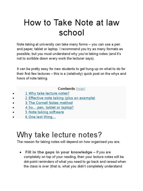 Effective Law School Note Taking Guide Pdf Lecture Microsoft Word