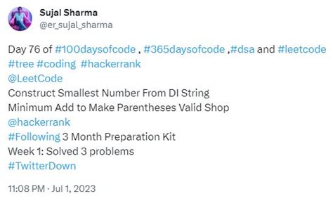 Sujal Sharma On Linkedin 100daysofcode 365daysofcode Dsa Leetcode