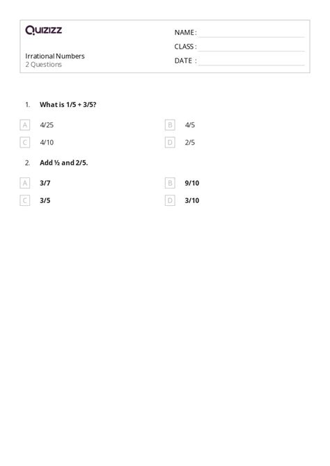 Irrational Numbers Worksheets