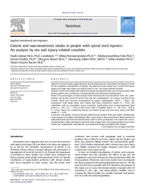Pdf Calorie And Macronutrients Intake In People With Spinal Cord