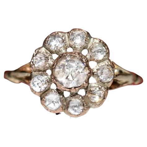 Antique Circa 1900s Handcrafted 14k Gold Natural Rose Cut Diamond Strong Ring For Sale At 1stdibs