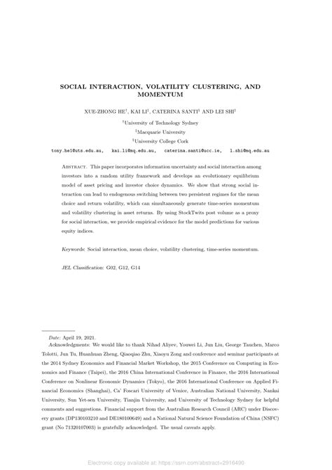 Pdf Social Interaction Stochastic Volatility And Momentum