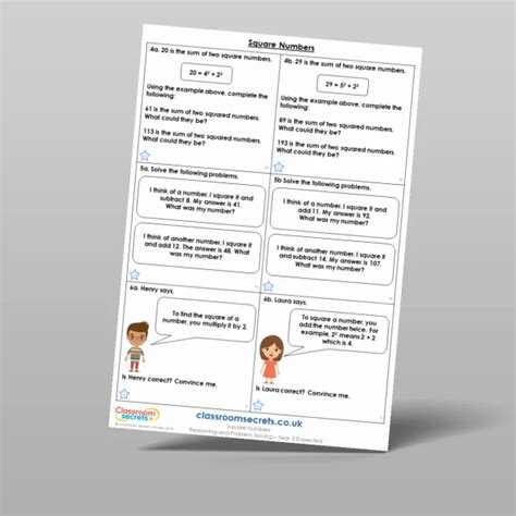 year 5 square numbers reasoning and problem solving resource